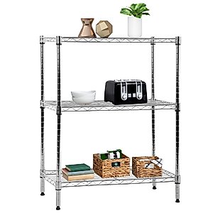 Dlewmsyic Small Storage Shelves, 3-Tier Metal Shelf Height Adjustable 23Lx13.2Wx30.2H 450lbs for Kitchen Pantry Office Rack, Chrome Wire Shelving Unit
