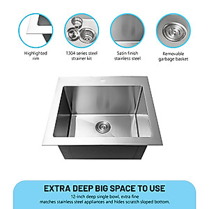 KABCO Single Bowl Undermount Stainless Steel Kitchen Sink, Rust Resistant Sound and Heatproof Laser Cut, Sink for Indoor or Outdoor Kitchens (Laundry Sinks)