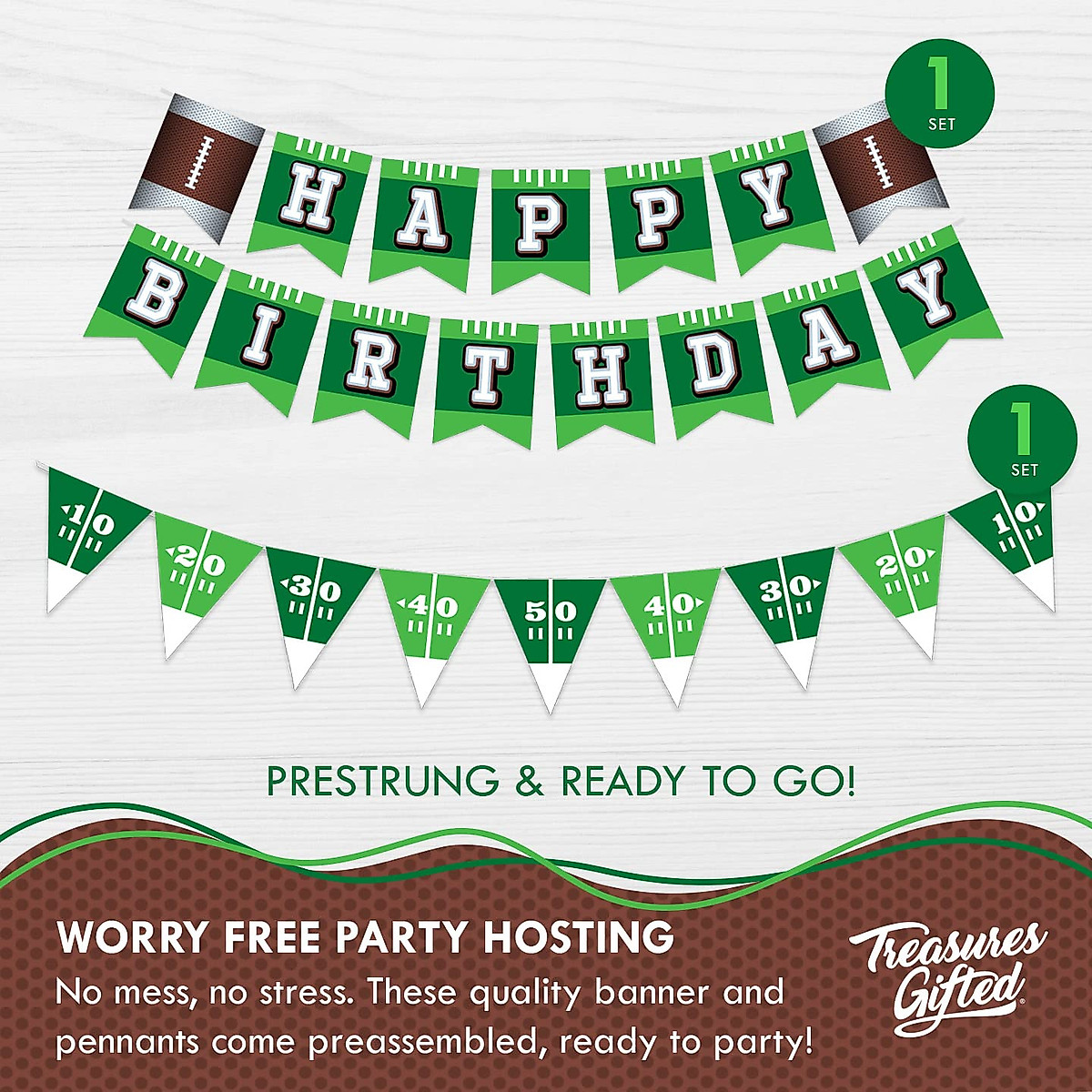 Treasures Gifted Birthday Football Party Decorations - Serves 24 Guests - Complete Set of Football Party Supplies - Football Decorations, Football Party Tablecloth, Football Plates & More!