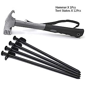 Clarmonde 12-Inch Tent Stakes & Tent Hammer, Heavy Duty Camping Stakes, Forged Steel Tent Pegs Unbreakable and Inflexible, Available in Rocky Place Dessert Snowfield and Grassland (Black)