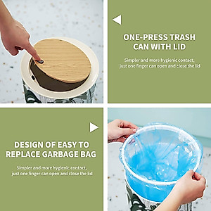 Small Trash Can with Lid for Bathroom Kitchen Office Diaper Floral seamless green black white split leaf Philodendron plant vines Bedroom Garbage Trash Bin Dog Proof Waste Basket Cute Decorative