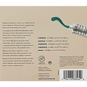 Winsor & Newton Designers' Gouache Introductory 10-Tube Paint Set, 14ml,Blue,green,ivory,white