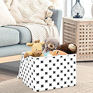 CaTaKu Black and White Cross Storage Bins with Lids and Handles, Fabric Large Storage Container Cube Basket with Lid Decorative Storage Boxes for Organizing Clothes