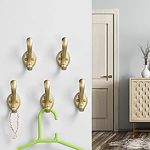 JYL HOME Wall Mounted Coat Hooks for Hanging Towel Rack Hat Rack Clothes Organization Vintage Hooks Gold, 5 Pack
