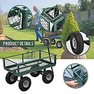 Garden Carts Yard Dump Wagon Cart Lawn Utility Cart Outdoor Steel Heavy Duty Beach Lawn Yard Landscape