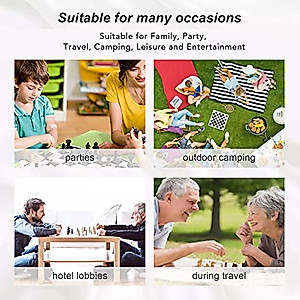 DAUERHAFT International Chess Set, 32Pcs Chess Pieces Portable PU Leather Chessboard Chess Set with Storage Bag, Non Slip Bottom Board Game Set, for Outdoor Camping