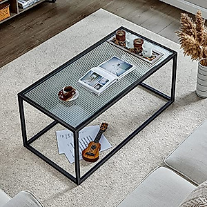 SAYGOER Coffee Table Glass Coffee Tables Small Modern Art Center Table for Living Room Home Office Small Space Unique Clear Chic Tabletop with Metal Leg 39.3x19.7x17.7 Inches Easy Assembly