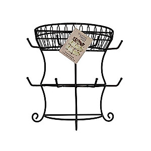 Gourmet Basics by Mikasa French Countryside Metal Mug Tree with Storage Basket, Antique Black, 14.75-Inch - 5154681