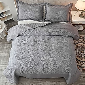 MarCielo 3-Piece 100% Cotton Oversized Bedspread Set Coverlet Set Lightweight Quilt Set Embroidery Farmhouse Bedding Set (Noble Grey, Queen (100"x106"))