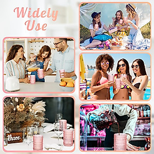 Roshtia 12 Set Pink Hobnail Beaded Drinking Glasses 15 oz Vintage Glassware Old Fashioned Iced Beverage Glasses Textured Cocktail Glasses Embossed Glassware Cups for Juice, Water, Not Dishwasher Safe