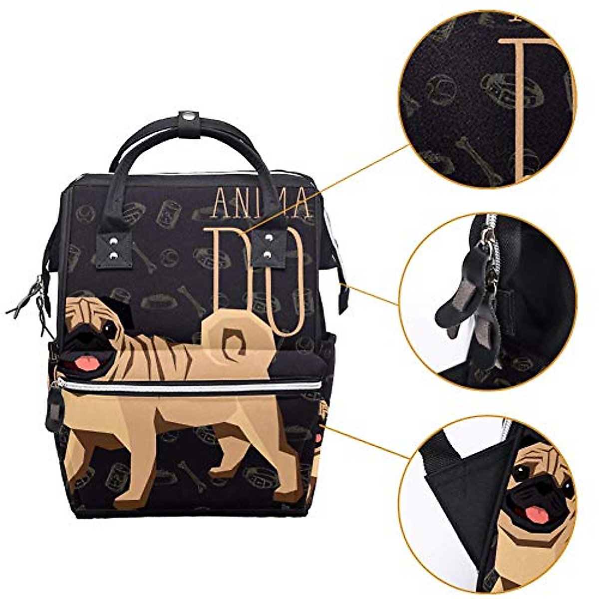 Cute Pug Dog Changing Bags Organizer Nappy Bags for Baby Care
