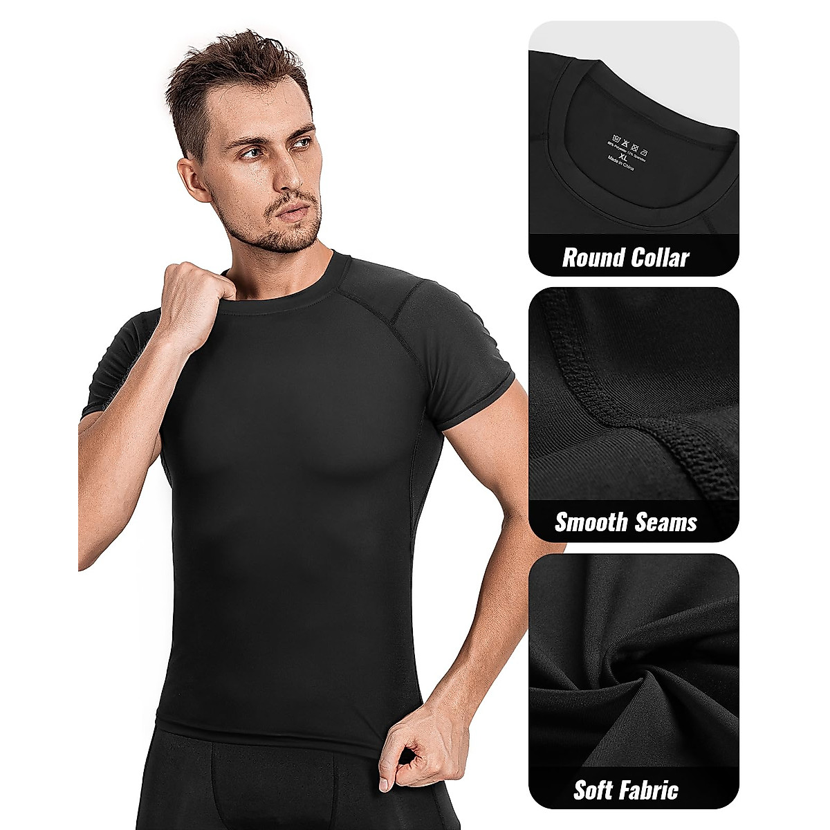 Niksa Men's Compression Shirts 3/5 Pack, Short Sleeve Athletic Compression Tops Cool Dry Workout T Shirt