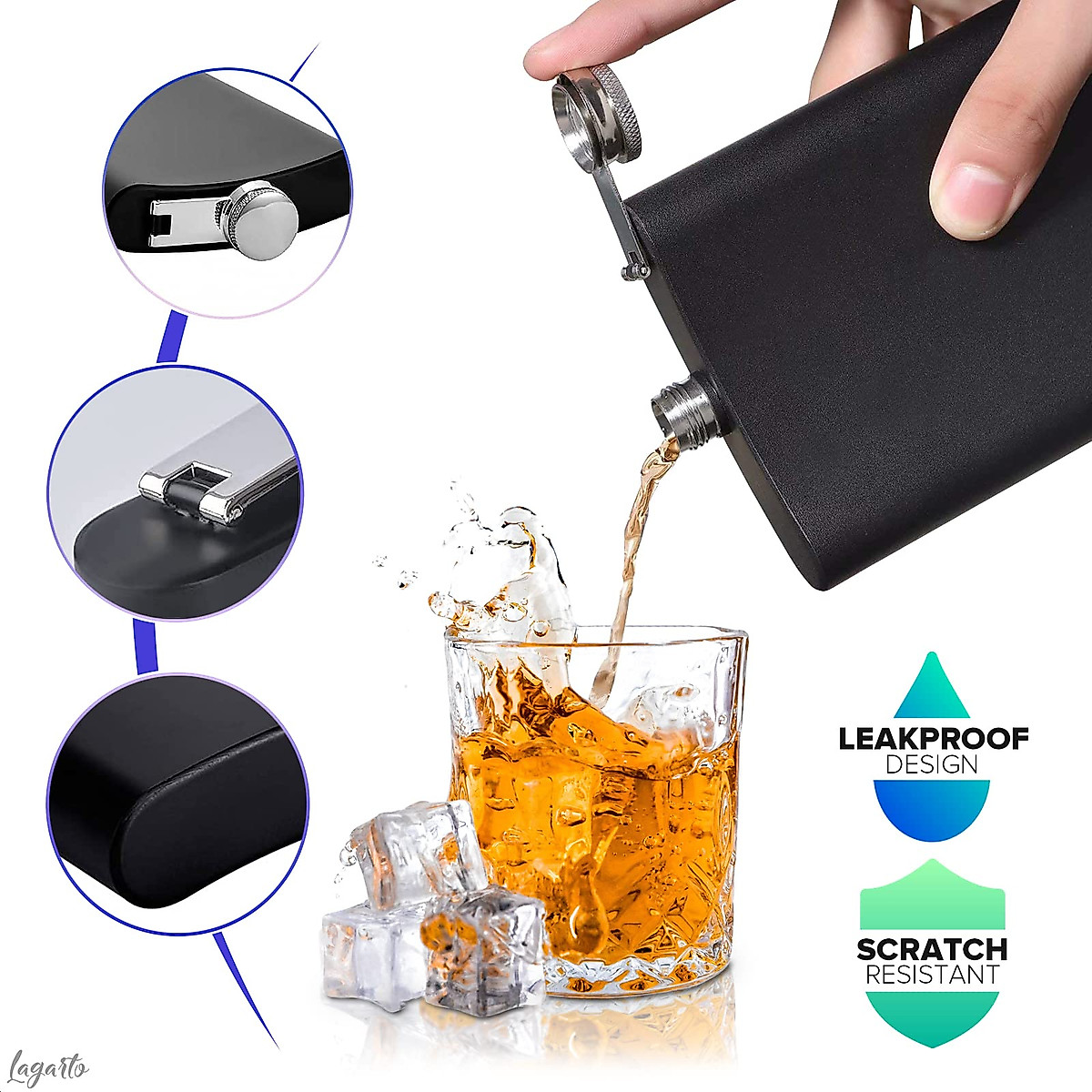 Matte Black Flasks for Liquor Stainless Steel - 8oz Flasks for Liquor Flasks for Women Vodka Alcohol Liquor Flasks for Men Drinking Flasks - Leak Proof Drinking Funnel Flask for Men Whiskey Flask