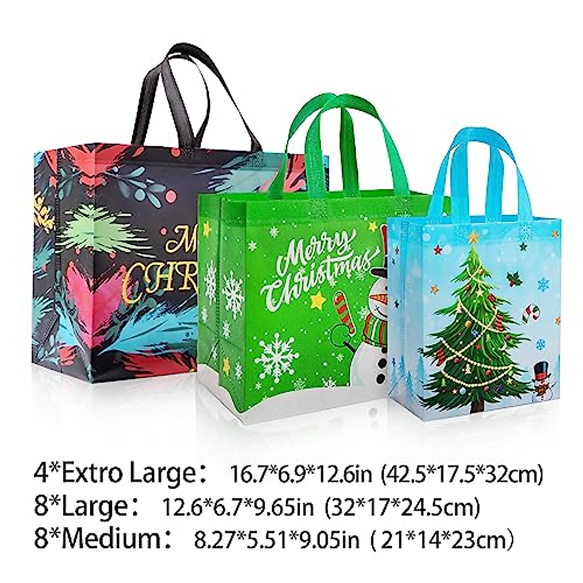 YANGTE Christmas Gift Bags - 20 Pack Assorted Sizes With Handles, Reusable Tote Bags for Holidays