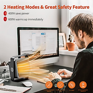 JOJOZOO Space Heater, Portable Electric Heater Adjustable Angle for Indoor Use, Upgraded Small Desk Heater with Tip-Over and Overheat Protection for Bedroom, Office（Black)