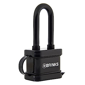 BRINKS - 40mm Laminated Steel Weather Resistant Padlock with 2” Shackle - Vinyl Wrapped and Chrome Plated with Hardened Steel Shackle, 172-42051, Black