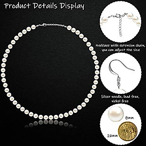 Yaomiao 4 Pieces 1920s Faux Pearl Strand Costume Jewelry Sets Simulated Pearl Necklace Bracelet Earrings for Women Girls (Beige,8 mm)