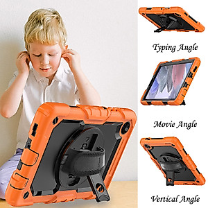 Whmeolyo Samsung Galaxy Tab A7 Lite Case 8.7 (2021),Shockproof Rugged Kids Case with Screen Protector/Pencil Holder/Kickstand [Hand & Shoulder Strap] for Galaxy Tab A7 Lite SM-T220/T225/T227,Orange