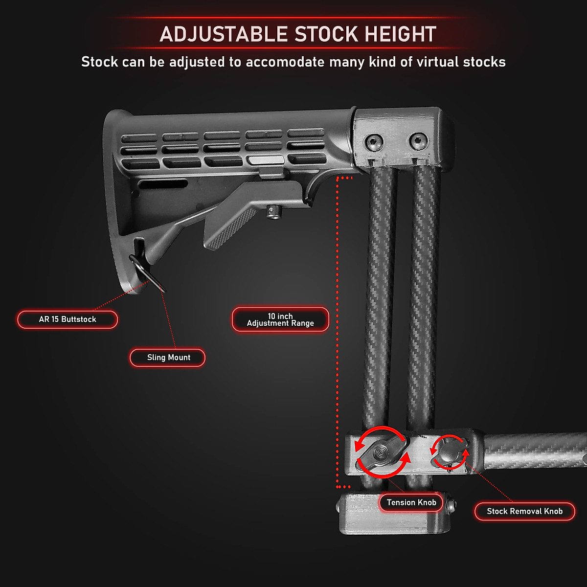 DeadEyeVR Annihilator 2 - VR Magnetic Carbon Fiber Rifle Adapter Stock Controller Attachment Accessory for Virtual Reality (Index - Sling - AR15)