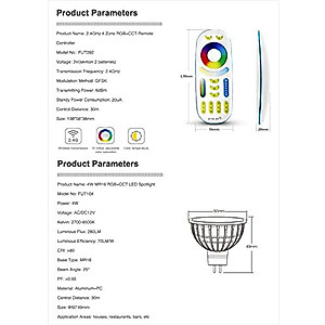Mi Light MR16 Color Changing LED Spotlight RGB +CCT 4 Watt 4Pack and with 4-Zone FUT092 Remote