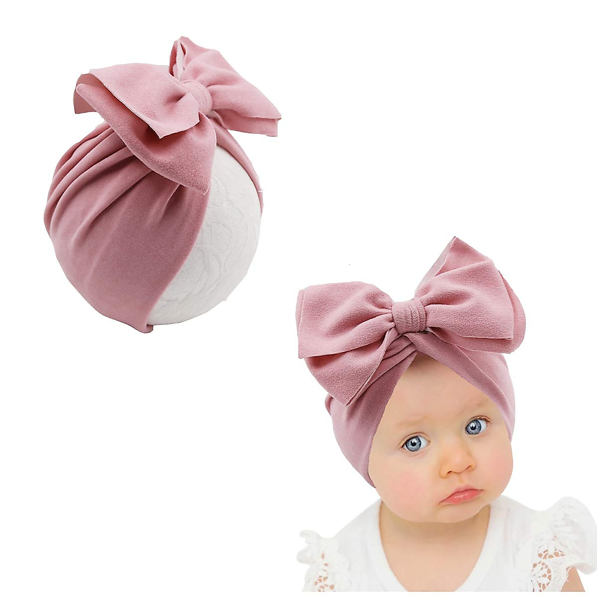 Yili Maizi Baby Turban Toddler Indian hat with Imitation Cashmere Bow Kids Set Baby Cap Ear Hat