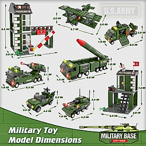 WishaLife City War Military Base Building Set with Army Car, Tank, Airplane, Helicopter, Military Toy Gift for Kids Boys Age 6+ (1162 PCS)