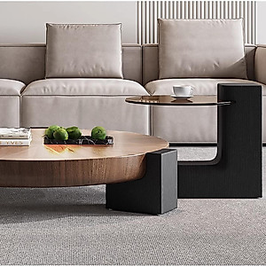 Round Coffee Table, 36in 2-Part Unique Modern Wooden Coffee Tables for Living Room Bedroom Coffee, Solid Wood Coffee Table Leg & Top, Brown Explosion-Proof Glass Small Top