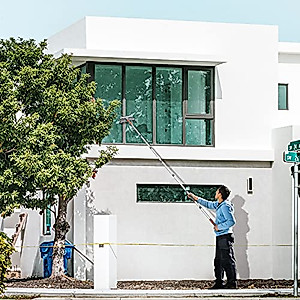 Baban Window Squeegee Cleaner, 2 in 1 Window Cleaning Tool with Straight Extension Pole, 100'' Telescopic Window Washing Equipment with Bendable Head for Car Glass Indoor Outdoor High Windows