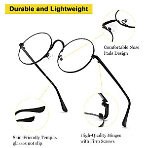 Votange Retro Round Metal Frames Glasses- Clear Lens, Black