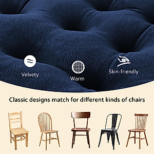 ELFJOY 4 Pack Chair Cushions for Dining Chairs Chair Pads Cushion for Kitchen Office Tufted Square Seat Cushion with Ties (16" Navy Velvet)