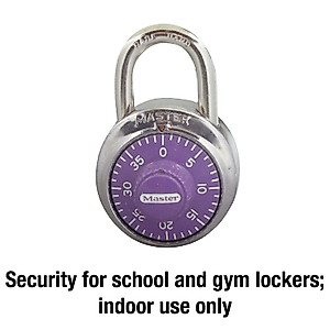 Master Lock Combination Locker Lock, Combination Padlock for Gym and School Lockers, Purple Dial Lock, 1514D