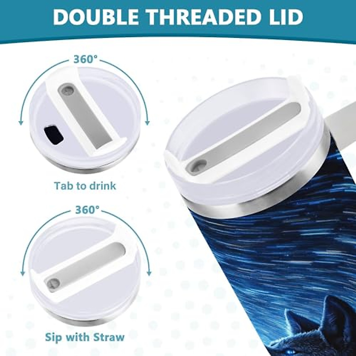 Slewiaeky Tumbler with Handle 40 oz Goth Skull Classic Wolf Travel Mug with Lid and Straw Stainless Steel Vacuum Insulated Water Bottle Cup for Iced Tea Coffee Cold Beverages Cup Holder Friendly