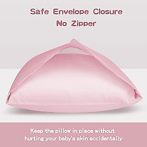 Organic Cotton Toddler Pillowcase 2 Pack, 14 x 20 Travel Pillow Case Cover for Babies, Kids, Boys and Girls, Soft and Breathable Small Pillow Cases with Envelope Closure, Pink