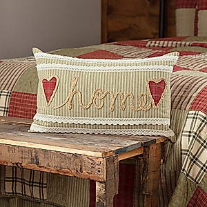 VHC Brands Prairie Winds Text Cotton Farmhouse Appliqued Rope Pillow 22x14 Filled Bedding Accessory, 14x22, Brick Red Home, Hearts