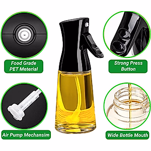 Oil Sprayer for Cooking, 180ml Glass Olive Oil Sprayer Bottle with Brush,Thick Glass, Large Range, Strong Spray Force, Olive Oil Spray Bottle for Cooking, Kitchen Gadgets Accessories for Air Fryer