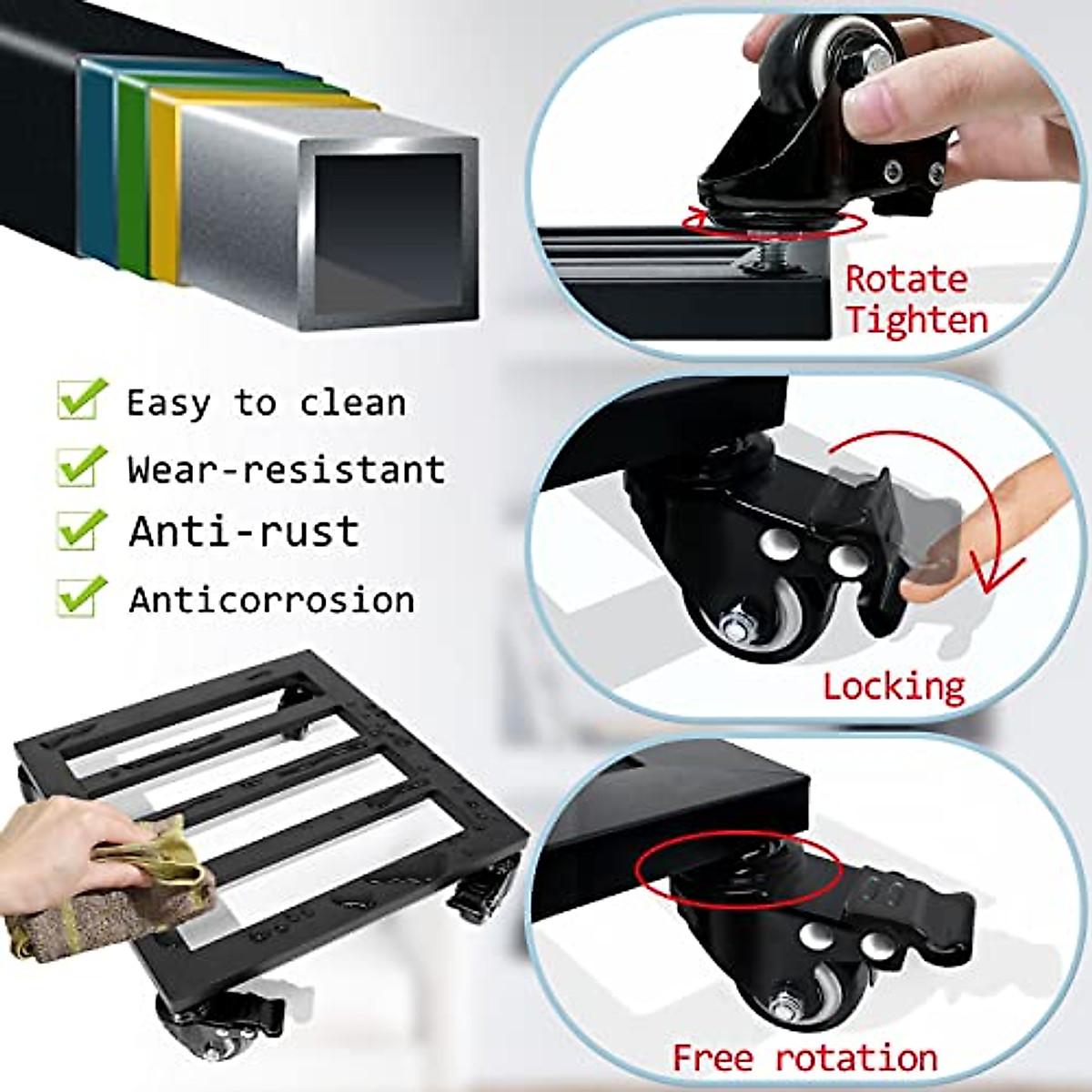 Plant Caddy with Wheels, 2 Pack 12 Inch Plant Stand with Wheels Metal Square Plant Dolly with Lockable Caster Wheels Heavy Duty Plant Dolly Base for Indoor Outdoor Holds up 380 Lbs Pots Planter, Black