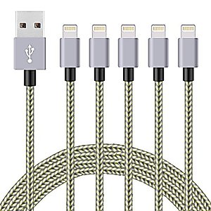 iPhone Charger, 5Packs(3ft 3ft 6ft 6ft 10ft)Charging Cable MFi Certified USB Lightning Cable Nylon Braided Fast Charging Cord Compatible for iPhone13/12/11/X/Max/8/7/6/6S/5/5S/SE/Plus/iPad(GoldenGrey)
