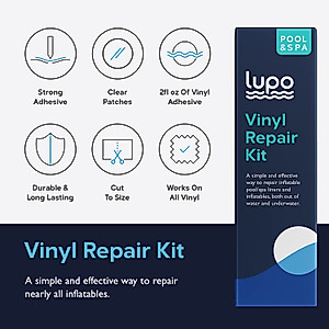 Lupo 12 Piece Heavy Duty Vinyl Repair Kit for Above Ground Swimming Pool Liners, Hot Tubs, Inflatables, Air Beds (Repair Patches, Glue and Application Tool)