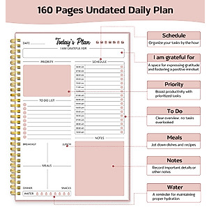 Daily Planner Undated, To Do List Notebook Planner with Hourly Schedule, Work Planner To Stay Organized And Boost Productivity, Appointment Organizer for Man/Women,160 Pages, B5 Size(6.9"x9.9")-Pink