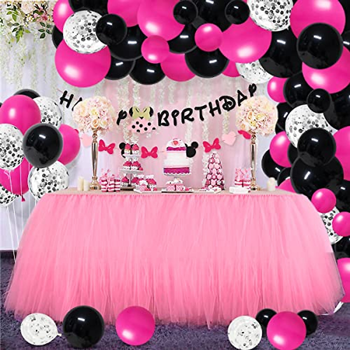 Rose Red Black Hot Pink Balloon Garland Arch Kit - 117PCS Rose Red Hot Pink Black Balloon Silver Confetti Balloons for Girl 16th 18th 21th Birthday Baby Shower Graduation Bachelorette Party