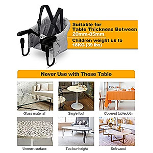 ATHRADIES Hook on High Chair with Mat, Clip on High Chairs for Babies and Toddlers, High Chair That Attaches to Table, Portable High Chair for Travel, Travel High Chair with Carrying Bag,Grey