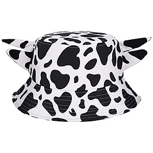 GGSTDDUP Cow Print Bucket Hat Cute Bucket Hat Beach Fisherman Hat Summer Travel Sun Hat Beach Hat Reversible for Both Men and Women Black