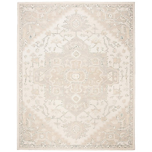 SAFAVIEH Micro-Loop Collection Area Rug - 9' x 12', Ivory & Beige, Handmade Shabby Chic Medallion Wool, Ideal for High Traffic Areas in Living Room, Bedroom (MLP503B)