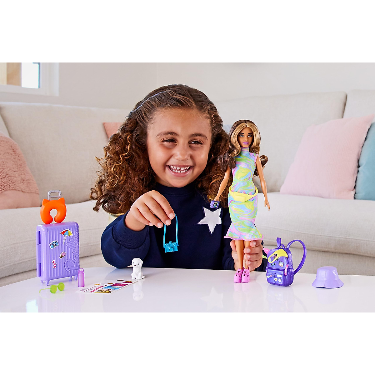 Barbie It Takes Two Doll & Accessories, Travel-themed Set with Puppy, Working Suitcase, Sticker Sheet & 10+ Pieces