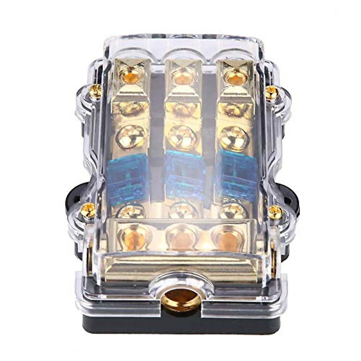 Fused Power Distribution Block, 1 in 3 Way Distribution Block ANL Fuse Holder,Max 24V 60A Zinc Alloy Plastic Case Fuse Box for Car Stereo Amplifier