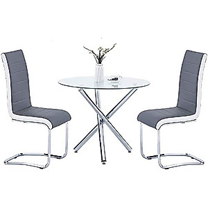 Glass Dining Table, Glass Round Dining Table Kitchen Table with Clear Tempered Glass Top, Modern Dining Table End Table Leisure Tea Coffee Table (Table)