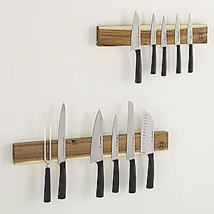 Schmidt Brothers - Acacia 18" Magnetic Wall Bar, Universal Cutlery Storage Fits 8 - 10 Knives