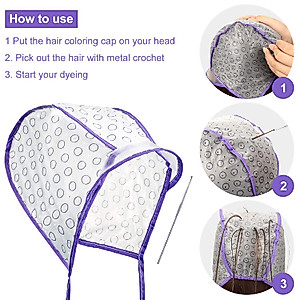 20 Pieces Hair Highlight Cap Kit Disposable Highlight Tipping Cap Salon Hair Coloring Dyeing Hair Cap with 2 Pieces Metal Hooks for Salon and Home Use Hair Highlighting Coloring Supplies (Purple)