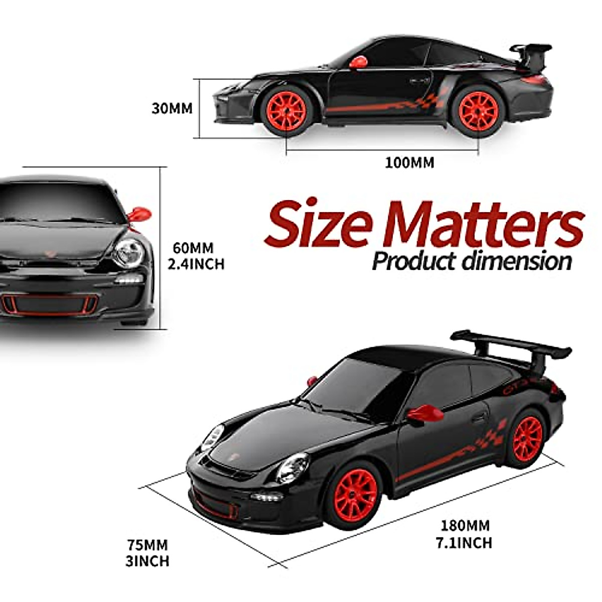 BEZGAR Porsche Remote Control Car - Officially Licensed Porsche 911 GT3 RS Toy Car 1:24 Porsche RC Car Model Vehicle Gift for Boys,Girls,Teens and Adults (39900 Black)