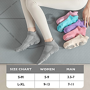 Hstyle Yoga Socks with Grips for Women and Men, Ideal for Ballet, Barre, Barefoot Workout, Pilates Grip Socks Non Slip Socks 6 Pairs of Mix Color 1 S-M